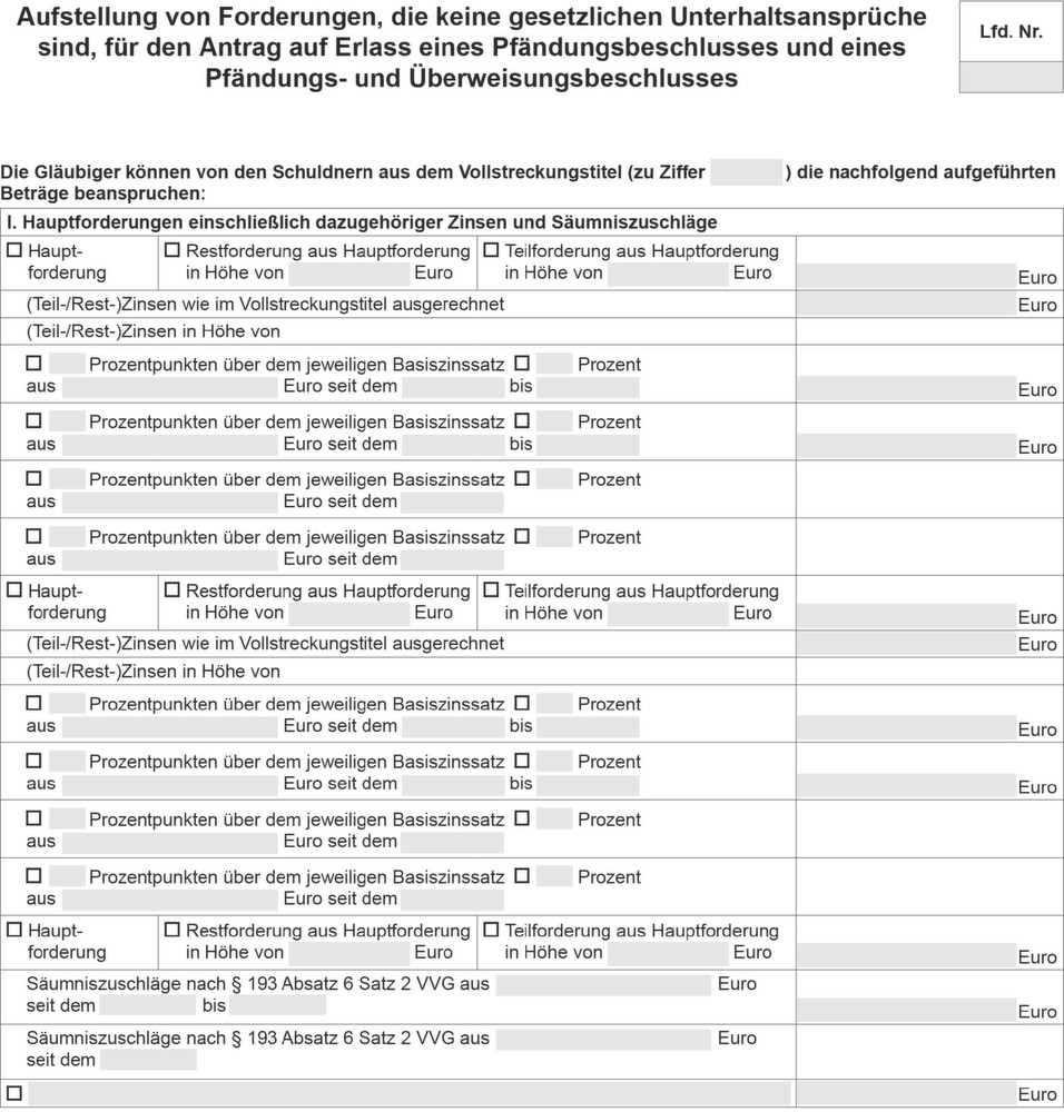 Altformulare | Forderungsaufstellung: kapitalisierte, ausgerechnete Zinsen